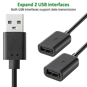 SAISN USB Y Splitter Cable 1 Male to 2 Female USB Hub 2.0 2 Ports Data Cable Power Cord Charging Extension Adapter Wire for Laptop, MacBook, Keyboards, Mice