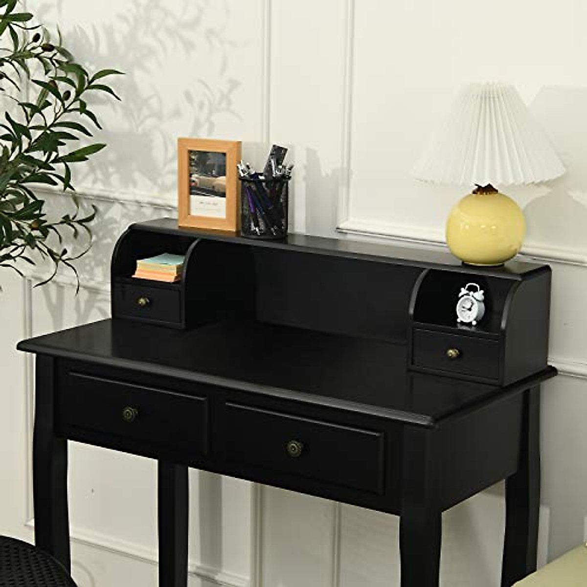 Giantex Writing Desk with 4 Drawers, Removable Floating Organizer 2-Tier Mission Home Computer Vanity Desk for Apartment Small Space (Black)