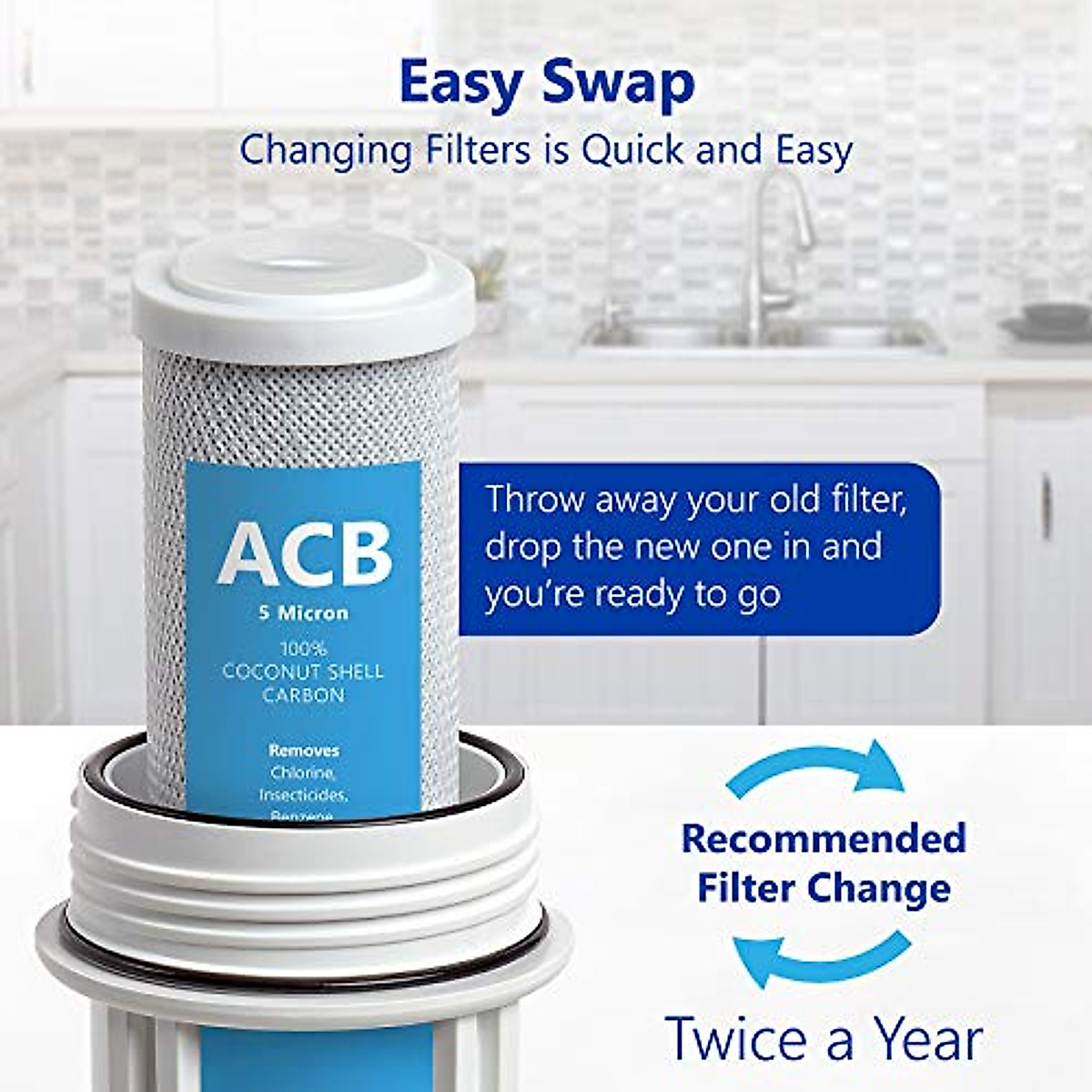 Express Water - FLTCAR0502C – 2 Pack Activated Carbon Block ACB Water Filter Replacement – 5 Micron, 10 inch Filter – Under Sink and Reverse Osmosis System