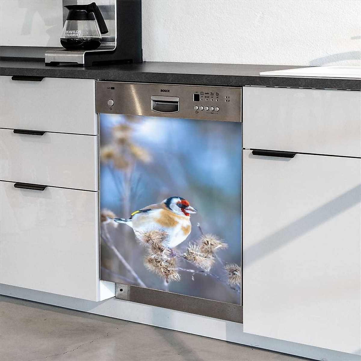 Dishwasher Magnet Cover European Goldfinch Bird Carduelis carduelis Perched Eating Snow During Magnetic Refrigerator Stickers Decorative Appliance Cover Fridge Panels Metal Door Garage 23x26in