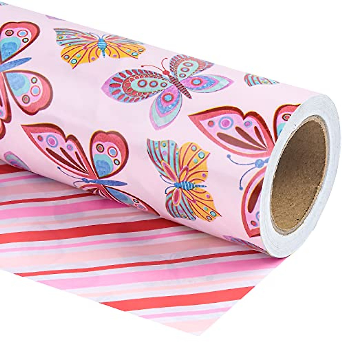 WRAPAHOLIC Reversible Wrapping Paper - Mini Roll - 17 Inch X 33 Feet - Butterfly Design, Perfect for Birthday, Party, Holiday, Wedding, Baby Shower