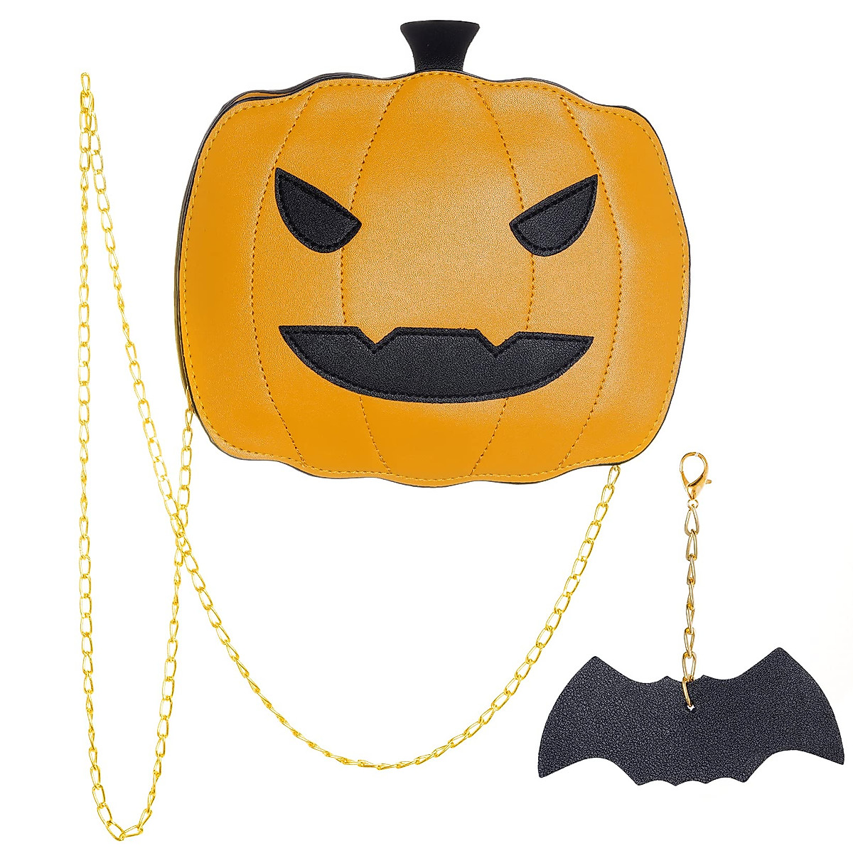 Miayon Halloween Pumpkin Purse Pumpkin Shoulder Bag Crossbody Bag Bat Ornament Pumpkin PU Bag for Women Girl(Orange)