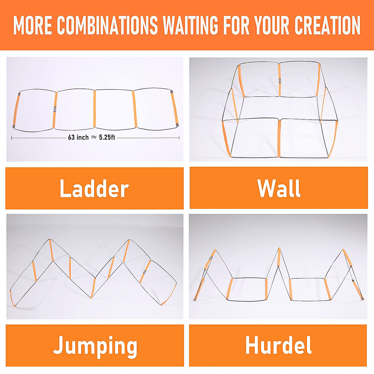 ALPHAWORX All-in-One Agility Ladder Agility Training Equipment Foldable Instant Set-up Tangle-Free Design 8+4 Rung Speed Ladder Workout Ladder with 12 Soccer Cones & 3 Resistance Band & 1 Storage Bag