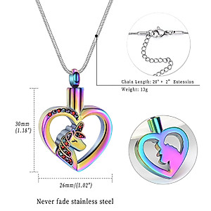 mingke Cremation Jewelry Unicorn Urn Necklace for Ashes for Women Men Memorial Keepsake Human Pet Ashes Pendant,Rianbow