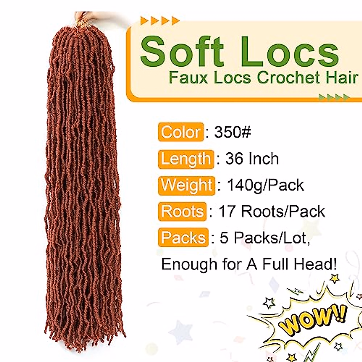 Karida Faux Locs Crochet Hair 36 Inches, New Soft Locs Crochet Hair 5 Packs, Crochet Faux Locs Hair Pre Looped Crochet Hair for Black Women (36 Inch (Pack of 5), 350#)