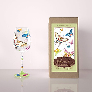 NymphFable Hand-painted Wine Glass Colorful Butterflies Artisan Painted Glass 15 oz Novelty Gift for Birthdays,Weddings,Valentine's Day