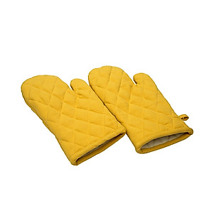 Oven Mitts, Set of 2, 100% Cotton of Size 7 X 12 Inches, Premium Heat Resistant Kitchen Gloves, Cotton Fabric Quilted, Mustard, Heat Resistant for Everyday Kitchen Cooking and Baking.