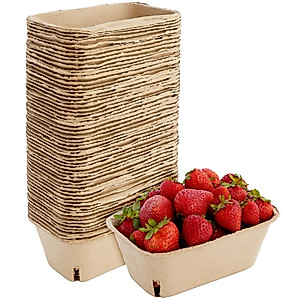 Pulp Fiber Berry Baskets for Fruit (1 Pint, 7.36 x 4.56 x 2.6 In, 60 Pack)