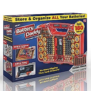 Ontel Battery Daddy - Battery Organizer Storage Case with Tester, Stores & Protects Up to 180 Batteries, Clear Locking Lid, As Seen On TV