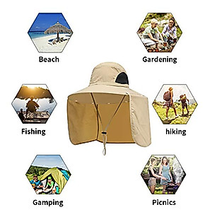 Sun Blocker Hats Outdoor Sun Protection Fishing Cap with Neck Flap Large Brim Outdoor Hat Khaki