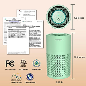 AIRROMI Air Purifiers with an Extrea Filter Covers Up to 990 sqft, Air Cleaner with Fragrance Sponge for Allergens Dust, Smoke, Odor, Dander, Pollen, H13 True HEPA 3-in-1 Filter Green