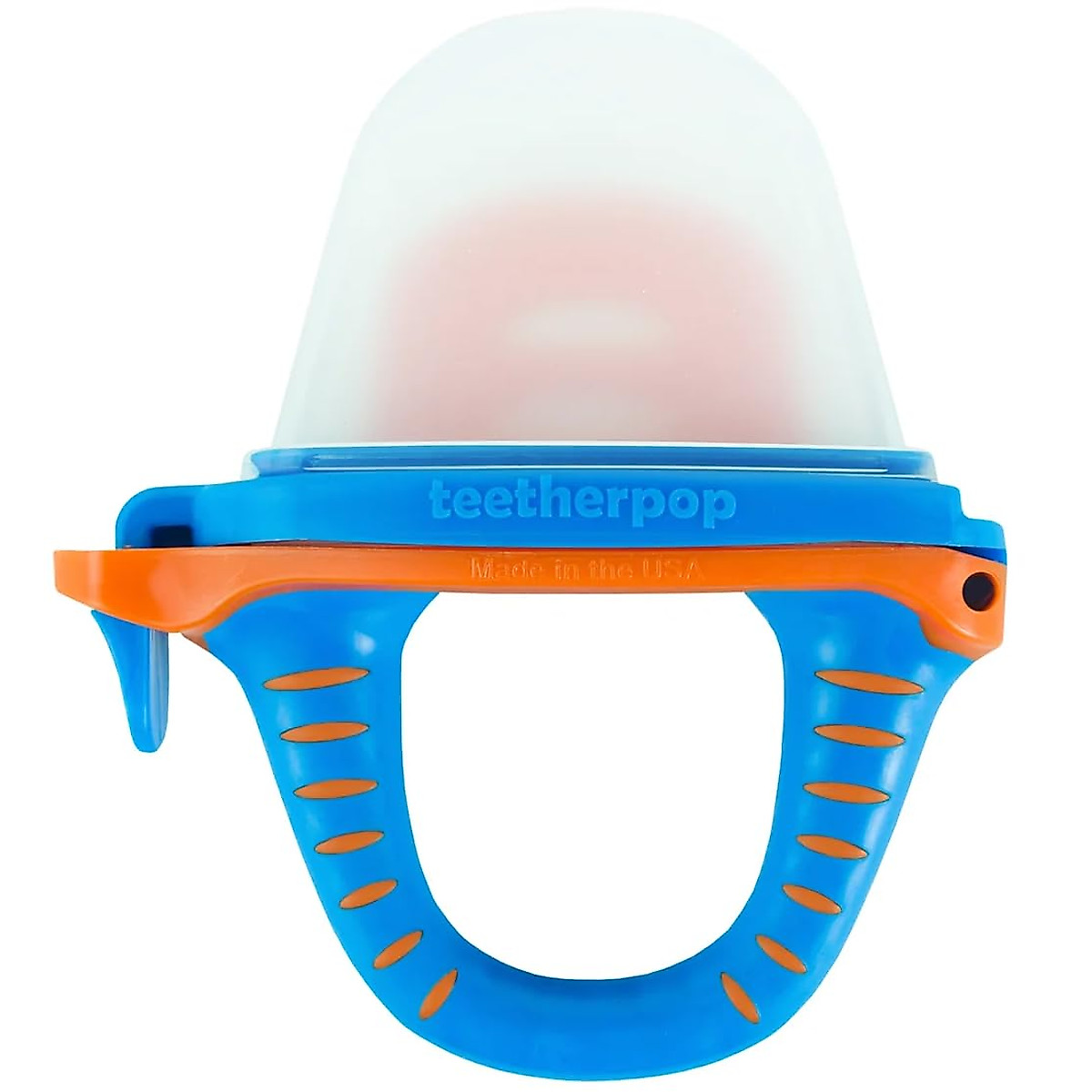Teetherpop Fillable Silicone Teether for Babies – Cooling Teething Relief - Breastmilk Popsicle Molds for Teething with Spill-Proof Sippy Slits – Pureed Baby Fruit Feeder (BlueOrange)
