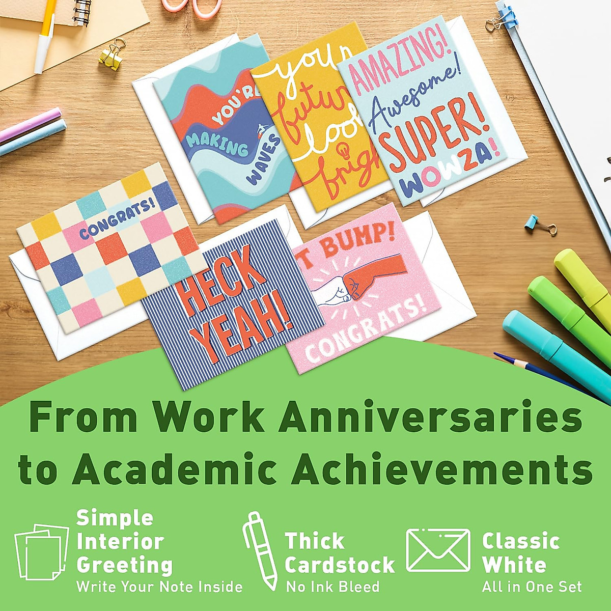 S&O Fun Congratulations Cards with Envelopes - Colorful Congrats Card Pack of 24 - Encouragement Cards with Envelopes - Appreciation Cards for Coworkers - Boxed Compliment Cards - Recognition Cards