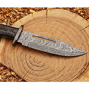 HK Handmade 13″Hunting Bowie Knife,Forged Damascus Bushcraft knife,knives for men with gray pakkawood Handle & leather sheath,damascus knife best for Outdoor & Indoor Camping,Survival,Skinning