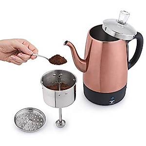Moss & Stone Electric Coffee Percolator Copper Body with Stainless Steel Lids Coffee Maker | Percolator Electric Pot - 10 Cups, Copper Camping Coffee Pot