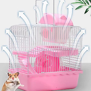 Zhang Ku 2-Tier Portable Travel Cage for Small Animals, Dwarf Hamster Travel Carrier with Carry Handle Exercise Wheel Water Bottle and Food Dish, 6.7 x 11.8 x 9.1 Inch (Blue) (SSS441)