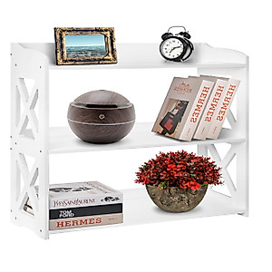 YCICI Cici Bookcase by Natural Wood, 3 Tier Bookshelf, Small Book Shelves Freestanding Display Storage Shelves. Open Bookshelf for Bedroom, Living Room and Office (White, 3 Tier)