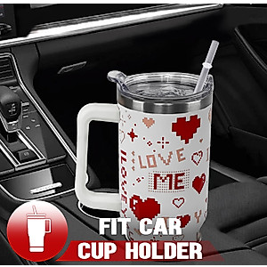 Nqhsionv Valentines Tumbler with Handle 40 oz 5D Pixel Style Love Hearts Coffee Travel Mug Stainless Steel Insulated Cup Valentines Anniversary Wedding Birthday Gifts for Women