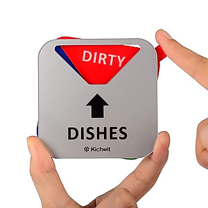 Kichwit Dishwasher Magnet Clean Dirty Sign Indicator with Running and Empty Options, Non-Scratch Strong Magnetic Backing, Residue Free Adhesive Included, 3.5 Inch, Silver