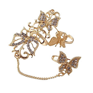 CZ Butterfly Ring Bracelet for Women 14K Gold Plated Dainty Slave Hand Chain Harness Bangle Boho Gypsy Bollywood Wedding Cosplay Retro Party Y2K Jewelry 1 Piece