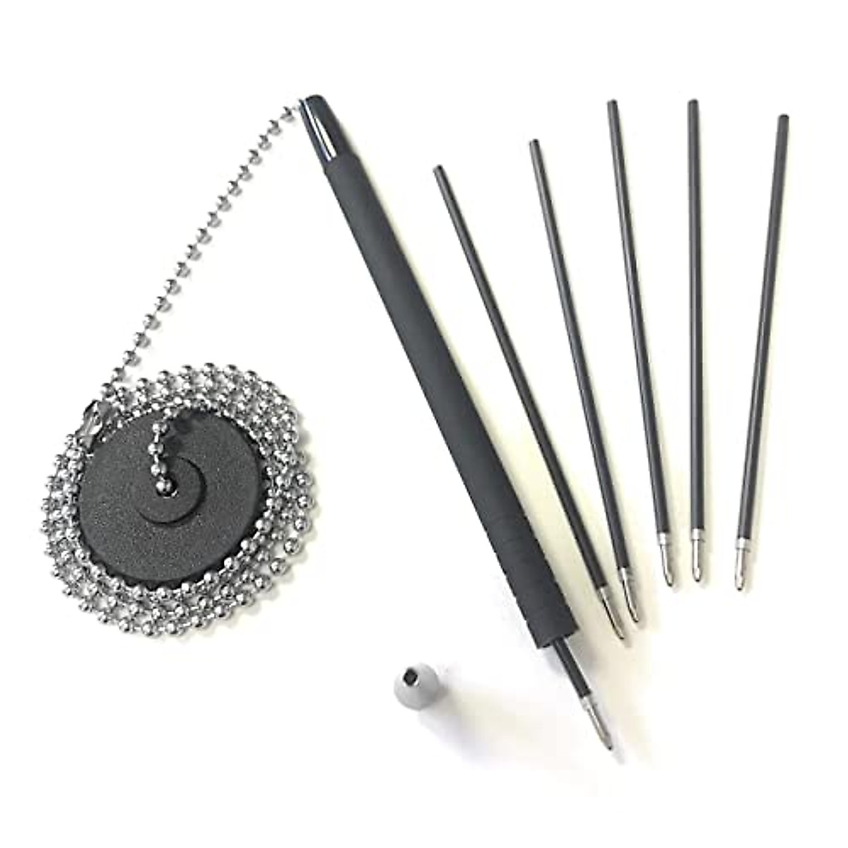 Secure Pen With Chain And Office Pen Holder Adhesive, Reception Counter Pen With 26" Ball Pen Chain, 4 Pens With Chain Attached Per Pack, Rubber Grip, Black Ink, Easily Refillable