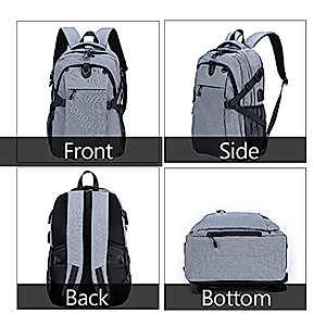 Widfre Basketball Backpack with USB Charging Port, Durable Men's Laptop Backpack for Outdoor with Ball Compartment (Gray)