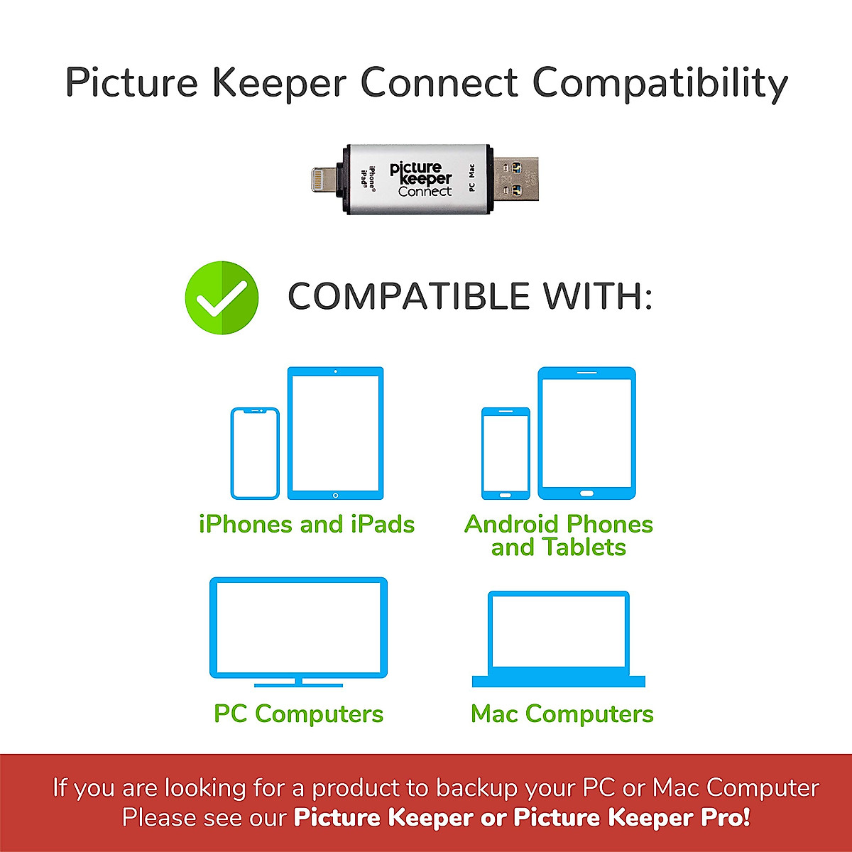 Picture Keeper Connect Photo & Video USB Flash Drive for Apple, Android, and PC Devices, 128GB Thumb Drive