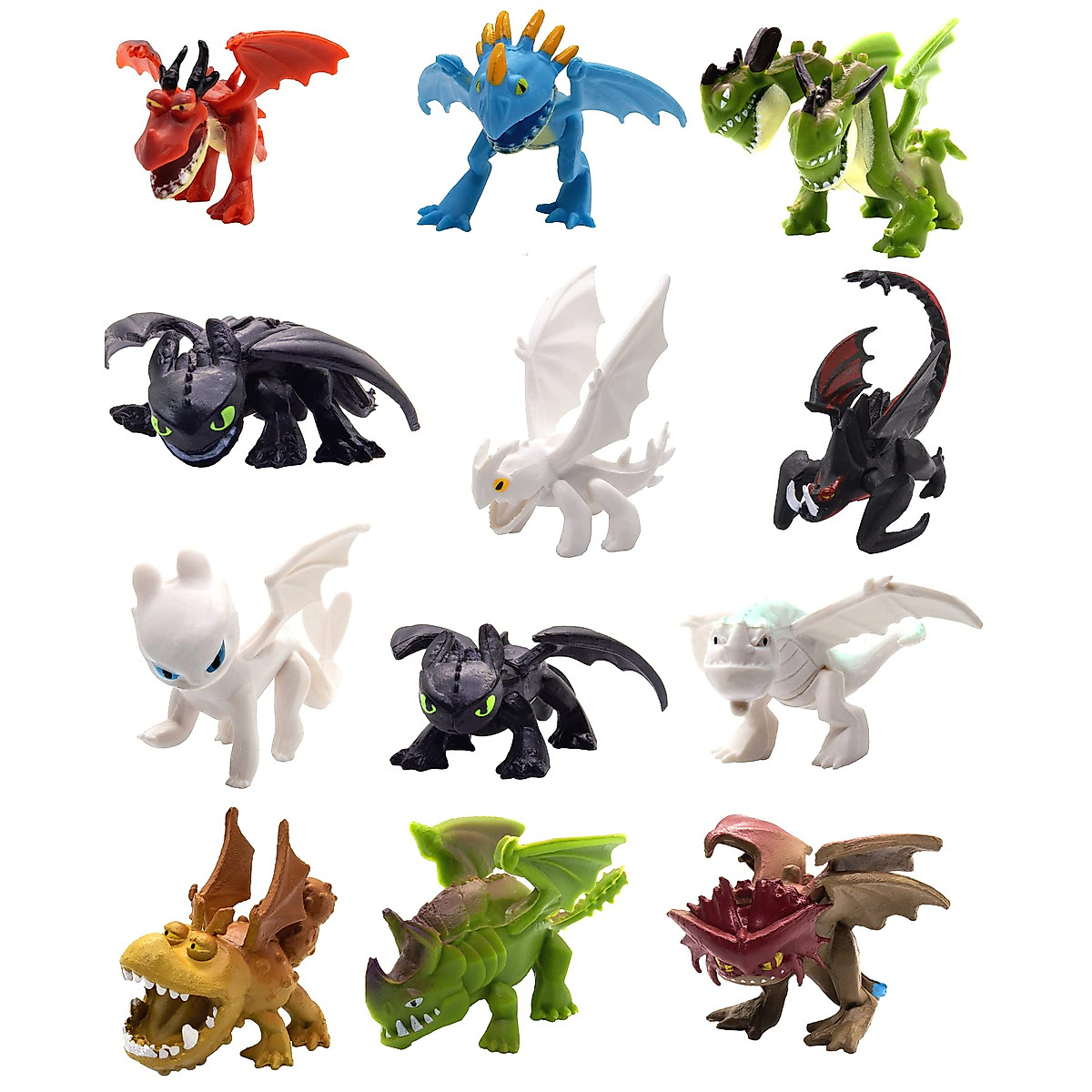 Toysvill Dragon httyd (Set of 12 pcs) / Light Fury, Night Fury (Toothless), Action Figures, Cake Toppers Figurines, Toys Gift Figure Toy