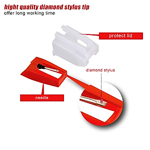 SAVITA 4pcs Record Player Needle Replacements, Diamond Stylus Needles Replacement for Turntable Accessories for LP Vinyl Record Player Phonograph (Red)