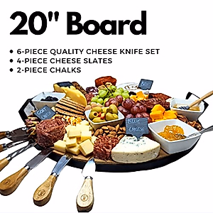 LIVMORE Large Round Wooden Tray Solid Serving with Handle Acacia Wood Circle Platter Decorative Charcuterie Cheese Board Oversized Ottoman Home Breakfast Tea Coffee Fruit Party Dinner