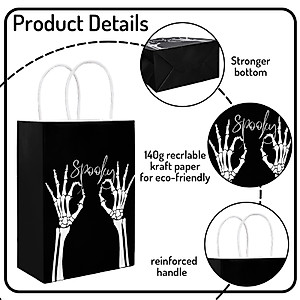 JarThenaAMCS 24Pcs Halloween Skull Paper Gift Bags with Handles Black White Skeleton Party Favor 2 Designs Candy Goodie Treat Bags for Party Supplies,8.3 x 5.9 x 3 Inch