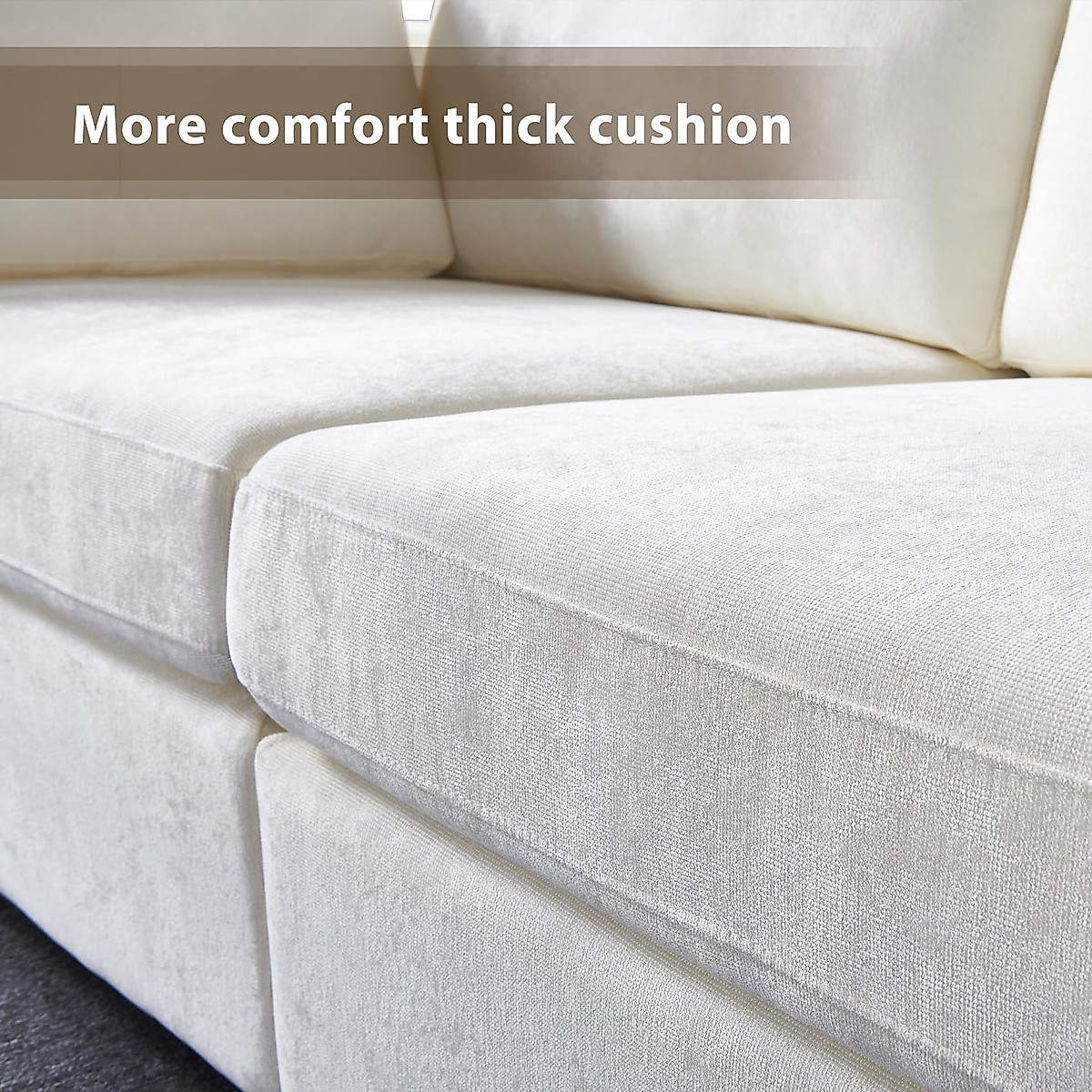 mestyl Modular Sectional Sofa, 113 Inch Couch Set for Living Room, 3-Seater Comfy Cloud Couches with High Supportive & Soft Sponges, Cozy Couch for House, Apartment, Bedroom (Beige)