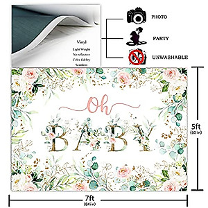 Avezano Greenery Girl Oh Baby Backdrop for Baby Shower Decoration Photography Background Blush Pink and Gold Floral Eucalyptus Greenery Leaves Baby Girl's Shower Party Photoshoot (7x5ft)
