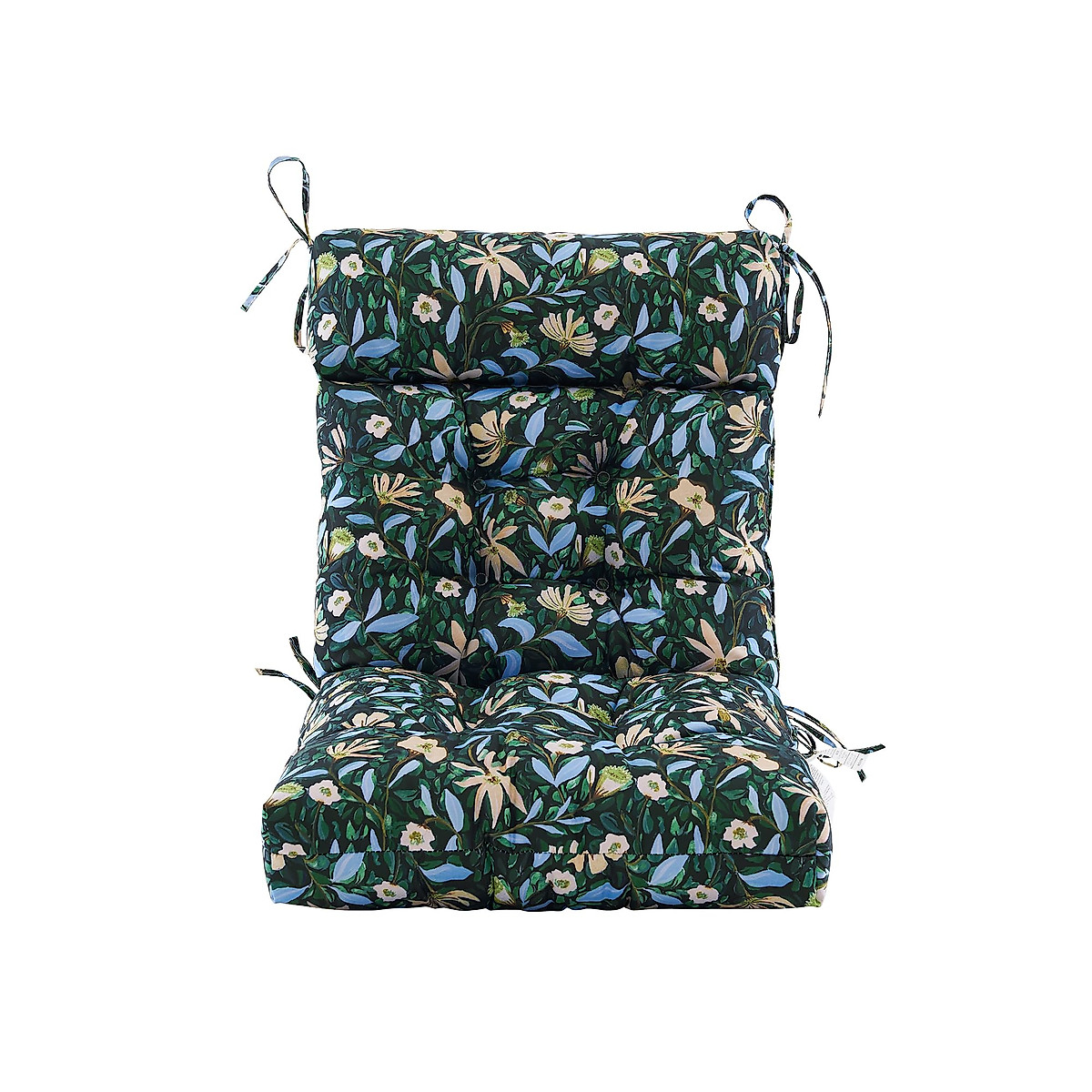 ARTPLAN Outdoor Chair Cushion,Adirondack Rocking High Back Tufted Thick Wicker Cushion with Ties for Patio Furniture,44"x21"x4",1 Count,Floral