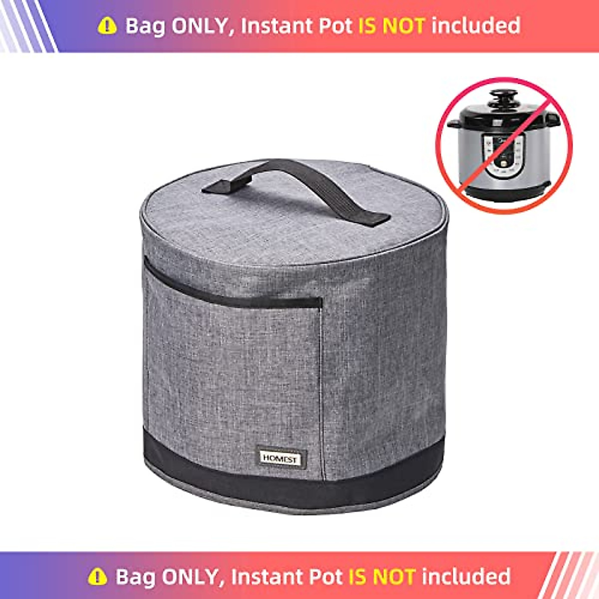 HOMEST Dust Cover with Pockets for Instant Pot 6 Quart, Insulated Pressure Cooker Cover with Easy to Clean Lining, Grey