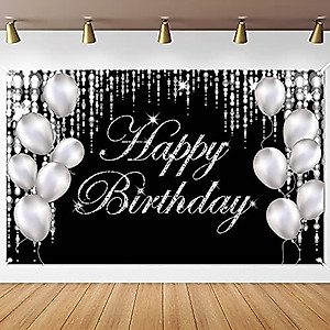 Silver Happy Birthday Banner Backdrop Large Happy Birthday Yard Sign backgroud It's My Birthday Backdrop Baby Shower Party Indoor Outdoor Car Decorations Supplies for Men Women Boys Girls