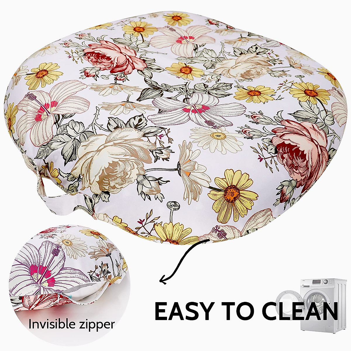 Newborn Lounger Cover for Boys Girls, Removable Cover for Infant Lounger Pillow, Soft Snug Fitted Baby Lounger Slipcover,Floral