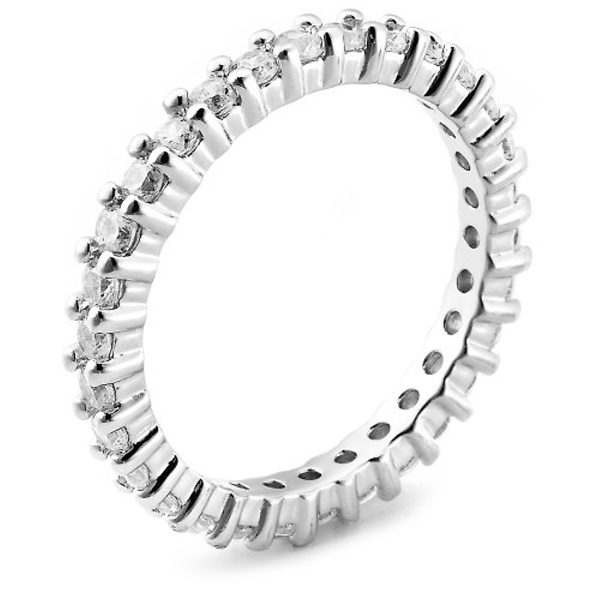 Amazon Essentials Sterling Silver Cubic Zirconia All-Around Band Stacking Ring Set (Set of 3), Size 6.5 (previously Amazon Collection)