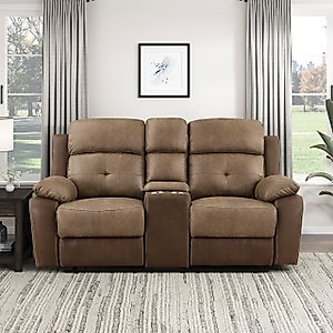 Lexicon Marianna Polished Microfiber Double Glider Reclining Loveseat, Brown