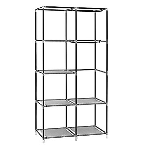 SONGMICS Portable Closet, Clothes Storage Organizer with 6 Shelves, 1 Clothes Hanging Rail, Non-Woven Fabric Closet, Metal Frame, Herringbone Pattern, 34.6 x 17.7 x 66.1 Inches, Grey URYG084G22