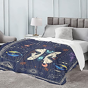 Pisces Constellation Astrology Blanket Flannel Fleece Throw Soft Cozy Blankets Microfiber Lightweight Warm Cozy Fuzzy Plush for Couch Sofa Bed Office All Season 50"X40" S for Kid