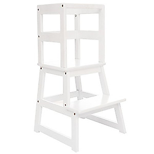 SDADI Kids Kitchen Step Stool with Safety Rail- for Toddlers 18 Months and Older, White LT01W