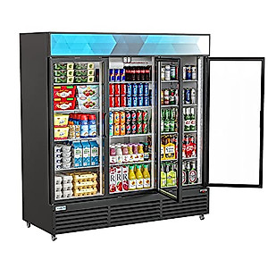 KoolMore MDR-3GD-63C 3 Glass Commercial Display Refrigerator Upright Beverage Cooler Merchandiser-56, 56 Cu. Ft. Space Saver Triple Swing Door, Black