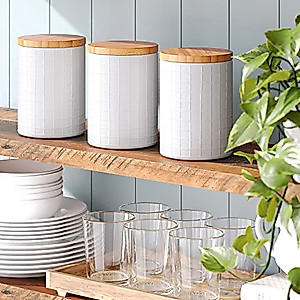 Barnyard Designs White Canister Sets for Kitchen Counter Vintage Kitchen Canisters, Country Rustic Farmhouse Decor for the Kitchen, Coffee Tea Sugar Farmhouse Kitchen Decor, Metal/Bamboo Lid Set of 3