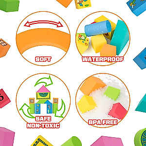 UNIH Foam Building Blocks for Toddler Toy 1-3, Soft Blocks with Number & Cartoon, Colorful Stackable Blocks Toddler Toys for 1 2 3 Year Old Boys Girls Gift