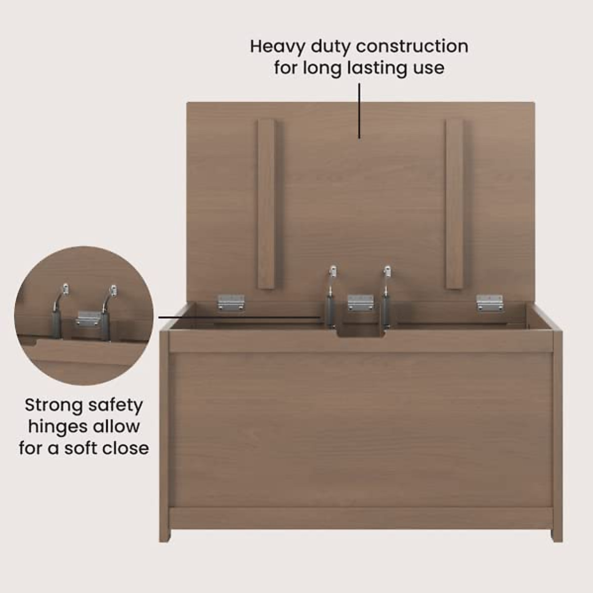 Child Craft Harmony 33” Wood Toy Box, Large Storage Chest, Plenty of Storage, 2 Safety Hinges, Standard Ventilation Hole on Back, 6 Cubic Feet of Storage (Dusty Heather)