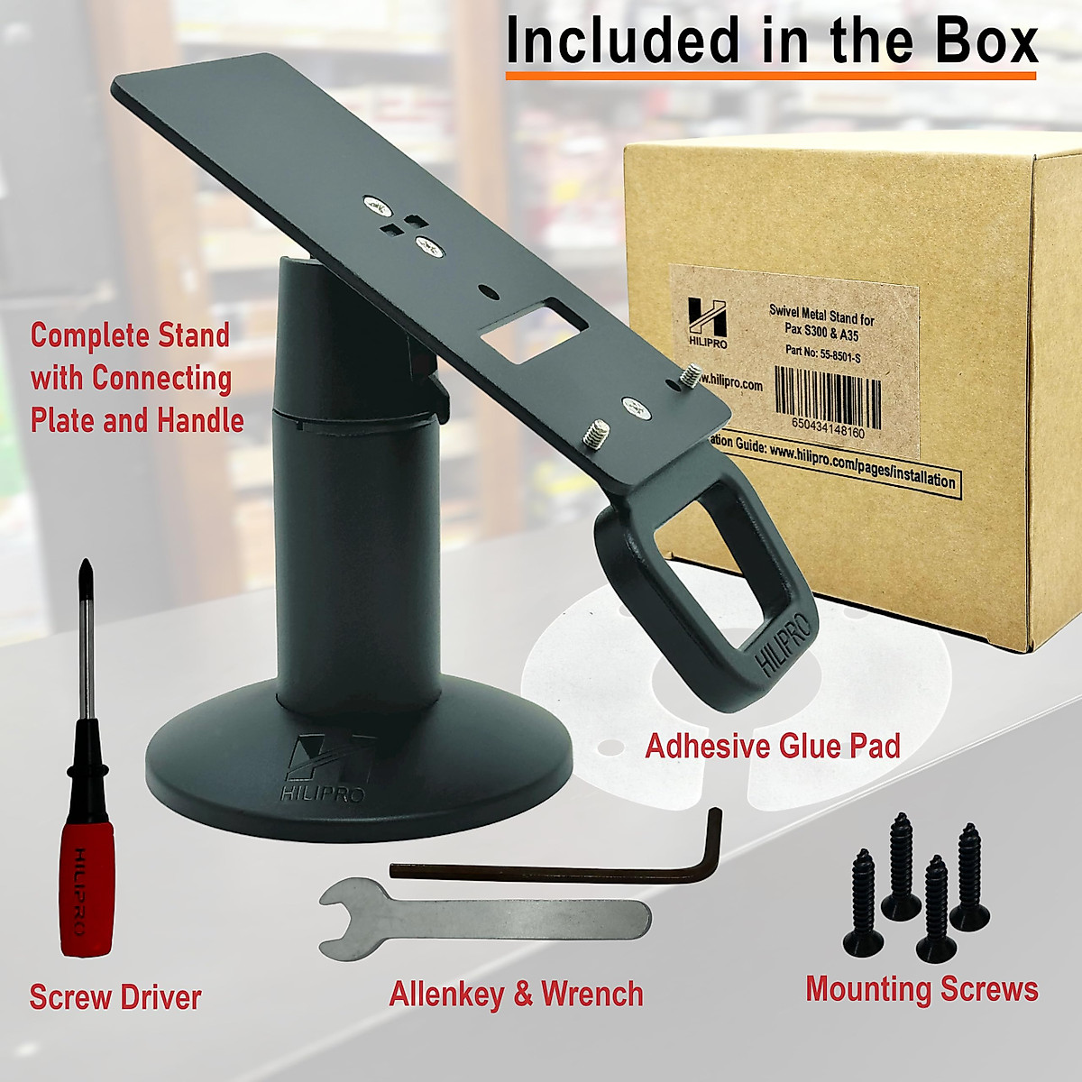 Hilipro Swivel Stand for Pax A35 Credit Card Payment Machine Terminal Pin pad - Complete POS Kit - Sturdy and Durable contactless Payment Stand