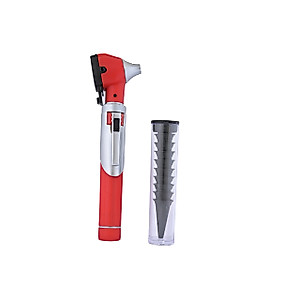 OdontoMed2011 Otoscope - Portable Ear Light and Exam Kit for Home and Professional Use - 3X Magnifying Fiber Optic Scope with Spare Tips, Bulb, and Carrying Case - Pocket Diagnostic Equipment (Red)