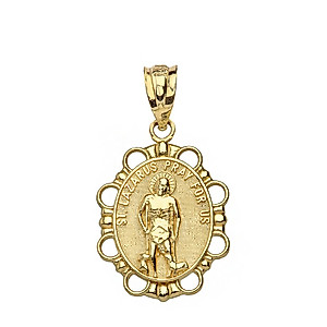 Saint Collection 10k Yellow Gold St Lazarus Pray For Us Religious Oval Medal Pendant