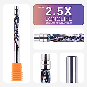 SpeTool Compression (up&Down) Spiral Flush Trim Router Bit Solid Carbide 1-1/8 Inch Cutting Length 1/4 Inchs Shank with Bottom Bearing Pattern Router Bit for Woodwoking